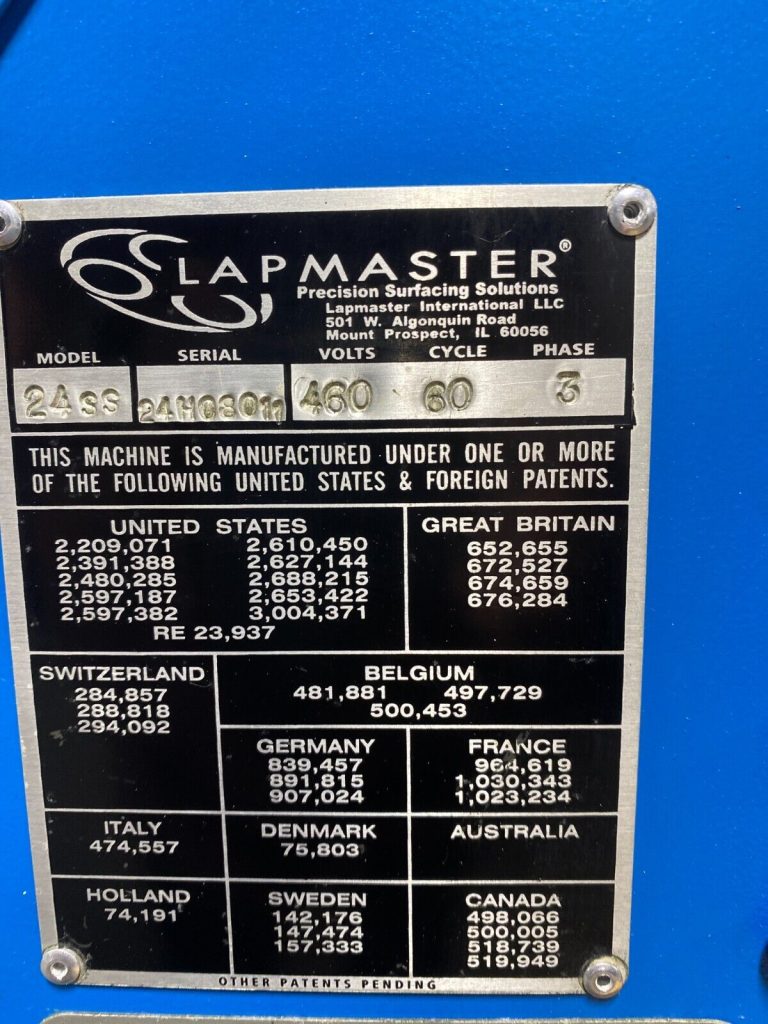 Lapmaster SS-24H Single Side Lapping-Polishing Machine – Year 2012 ...