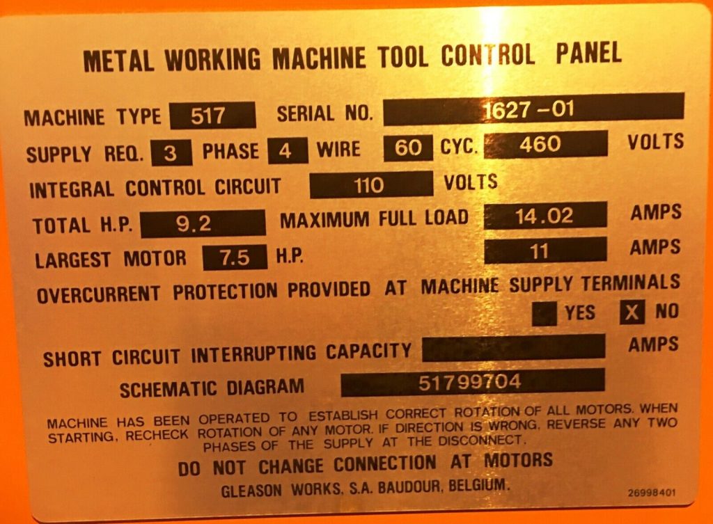 GLEASON 517 Hypoid Bevel Gear Tester – Year 1989 – Cncbul.co.uk