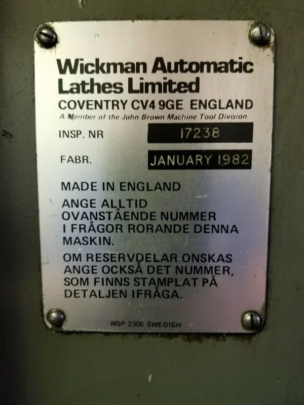 WICKMAN 1-3/4″-8 Spindle Automatic Screw Machine – Year 1982 – Cncbul.co.uk
