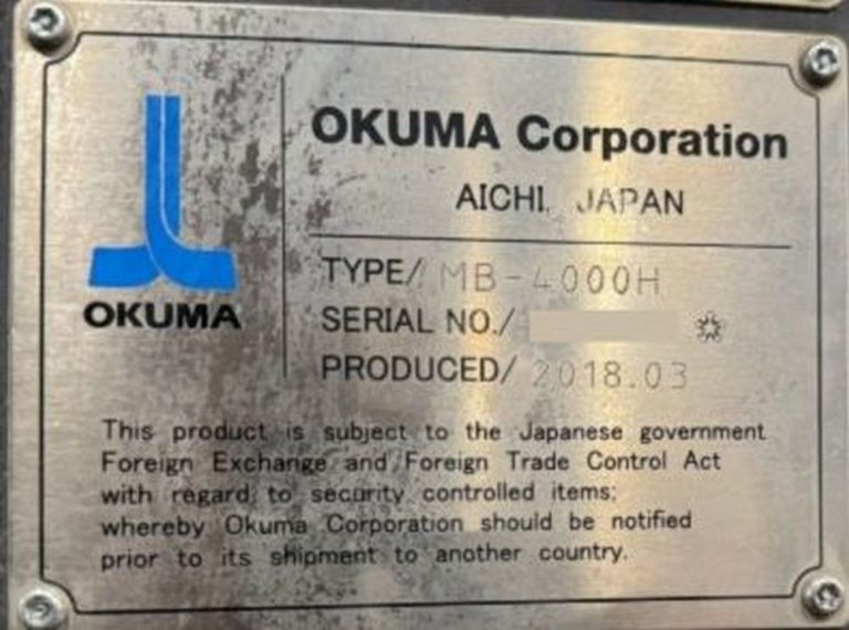 Okuma MB-4000H CNC Horizontal Machining Center – Year 2018 – Cncbul.co.uk